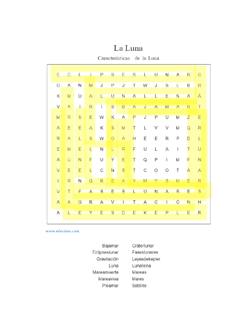 Características de La Luna-Sopa de Letra | PDF