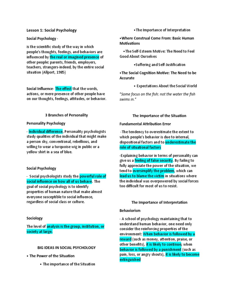 Lesson 1 Social Psychology | PDF | Social Psychology | Theory