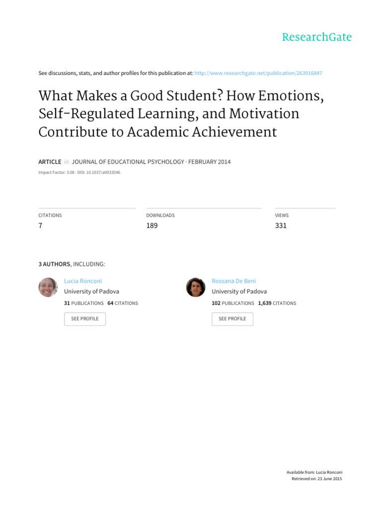 What Makes A Good Student. The Role of Emotions, Self-Regulation and ...