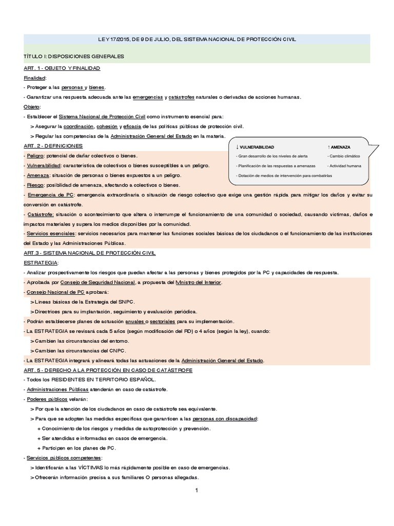 Ley 17/2015, de 9 de Julio, Del Sistema Nacional de Protección Civil | PDF