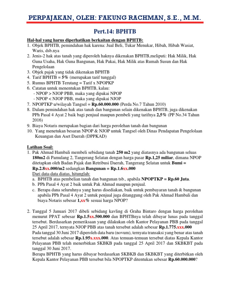 Pert.14, BPHTB (Latihan Soal) | PDF
