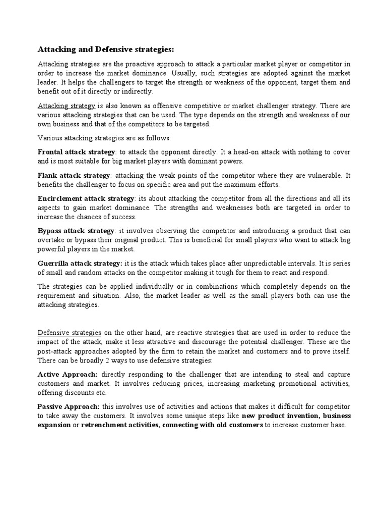 Attacking and Defensive Strategies | PDF