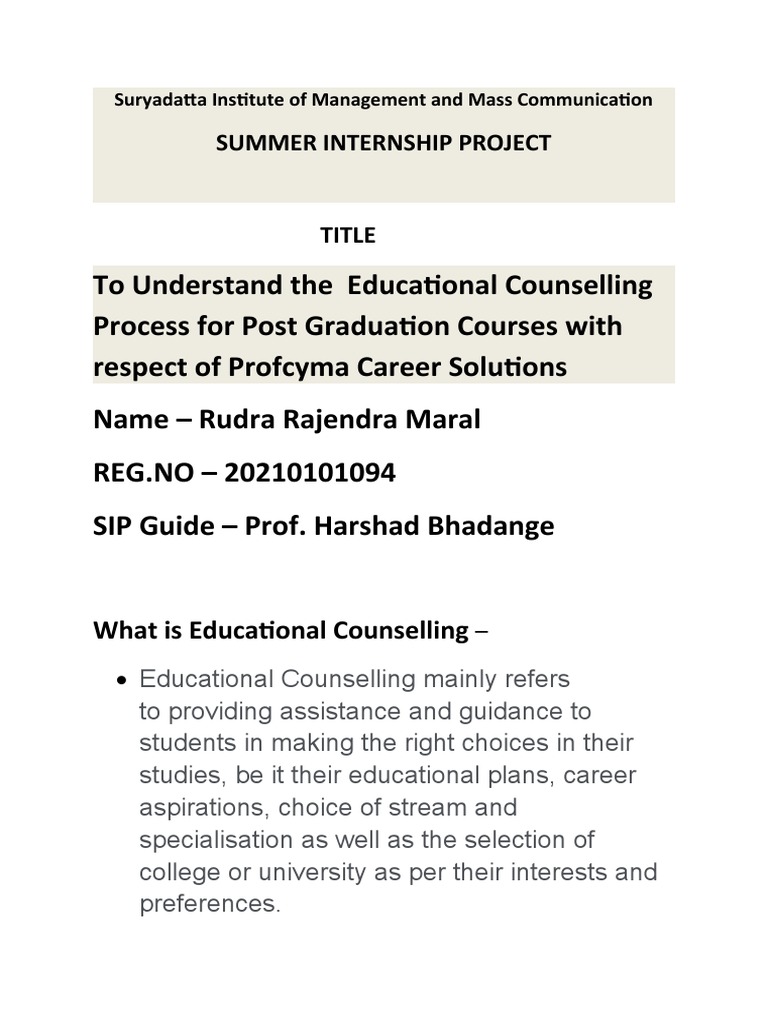 Summer Internship Project | PDF