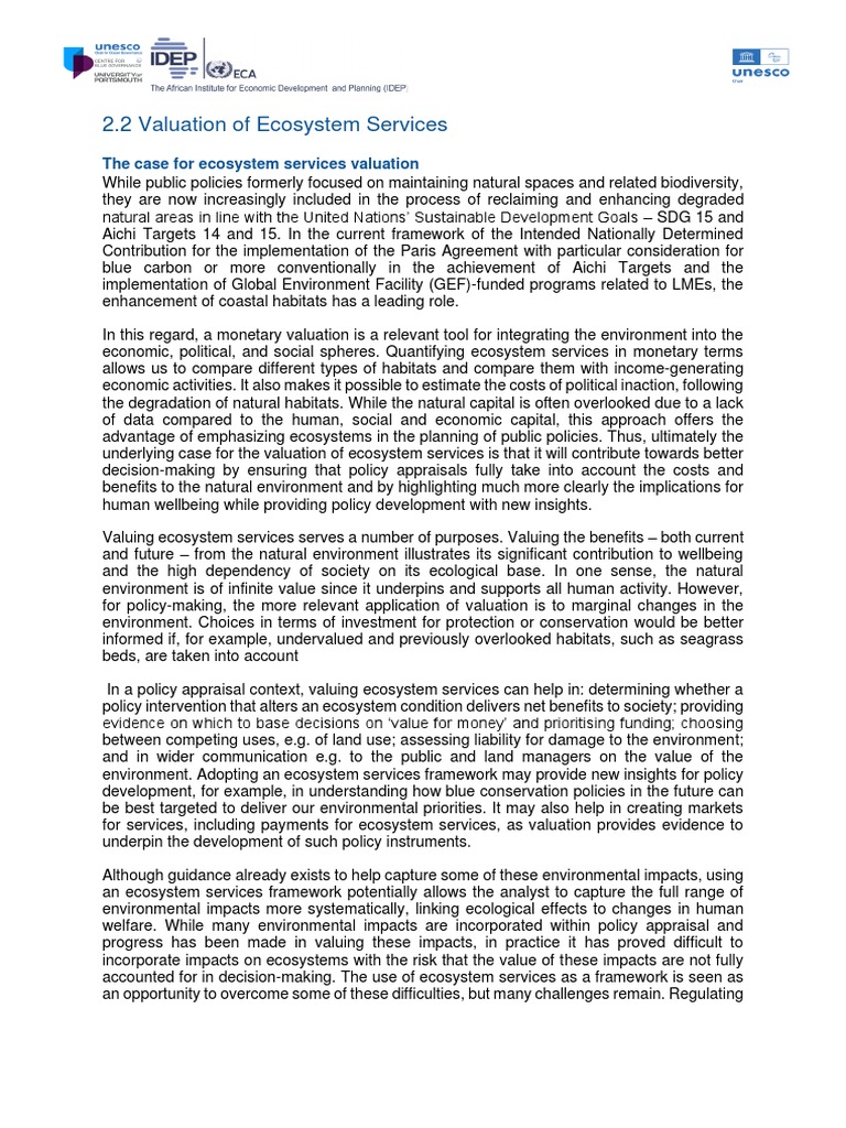 BEVTK 2022 - 2.2 Valuation of Ecosystem Services Narratif | PDF | Real ...
