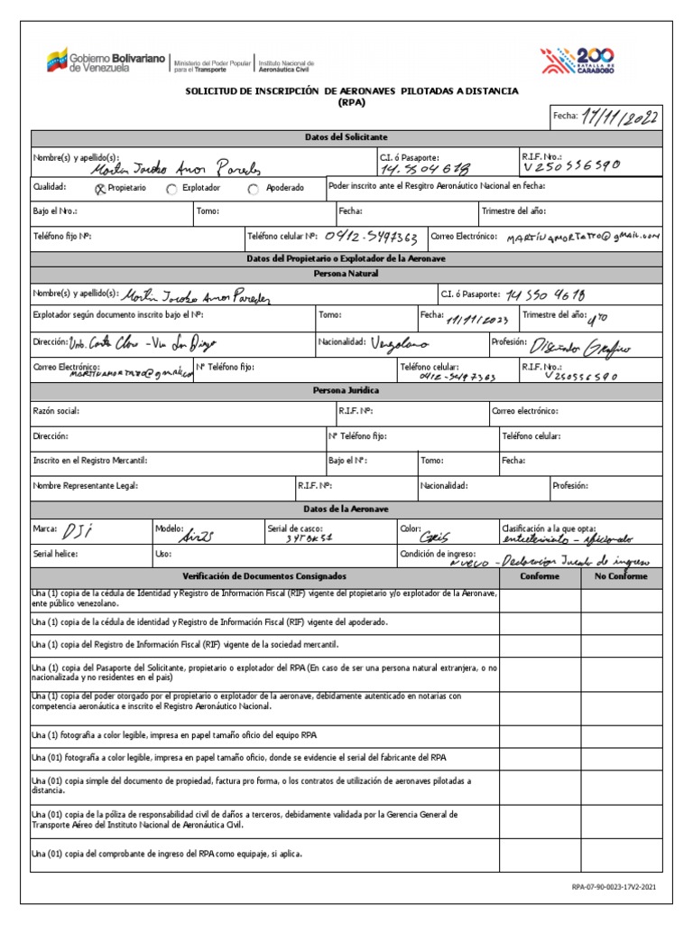 Solicitud RPA 07 90 0023 17 UV | PDF