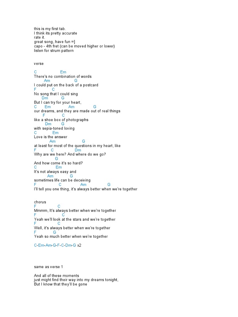 Better Together Chords and Lyrics | PDF