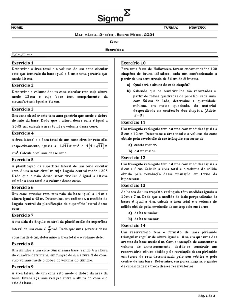 Lista Complementar - Cone | PDF