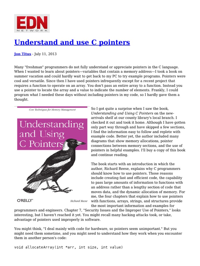 Understand And Use C Pointers Pdf Pointer Computer Programming C Programming Language 