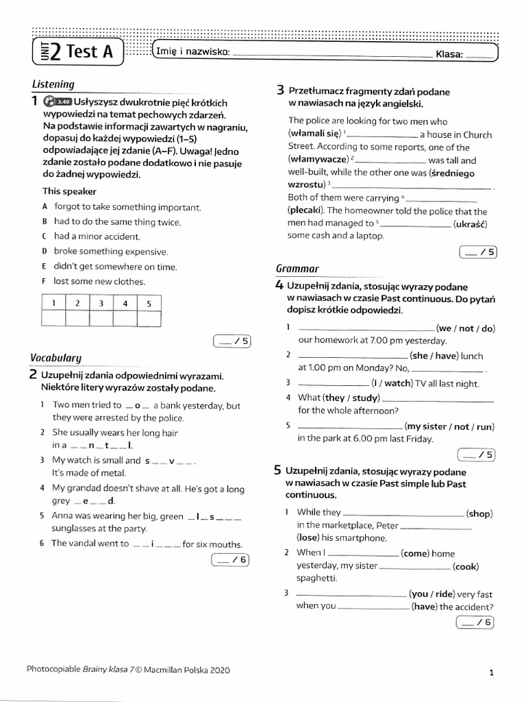 Brainy 7 Unit 2 | PDF