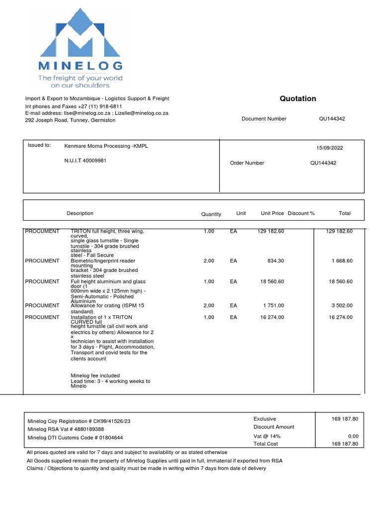 Minelog Quotation QU144342 | PDF