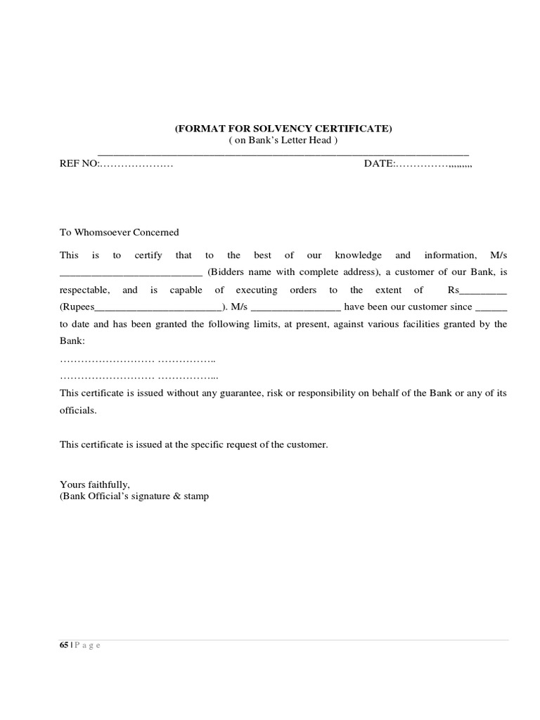 Format For Solvency Certificate | PDF | Employment | Salary