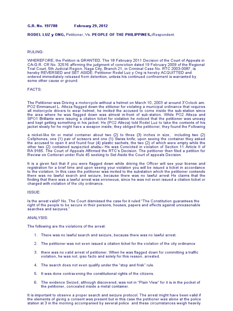 Rodel Luz y Ong Acquitted in Drug Case | PDF | Prosecutor | Crimes