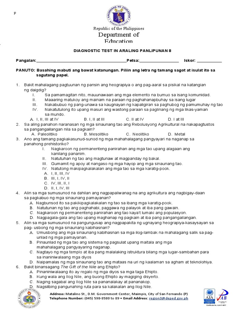 AP8 Diagnostic Test - New | PDF | Travel | History