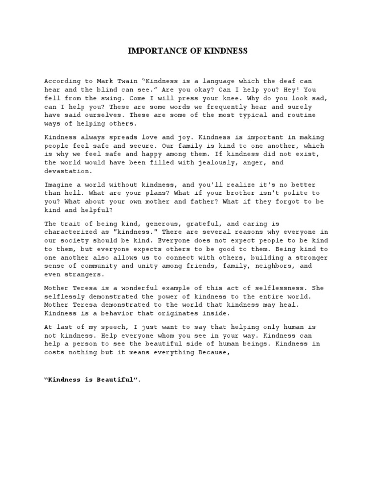 Importance of Kindness - Speech | PDF Importance of Kindness - Speech | PDF