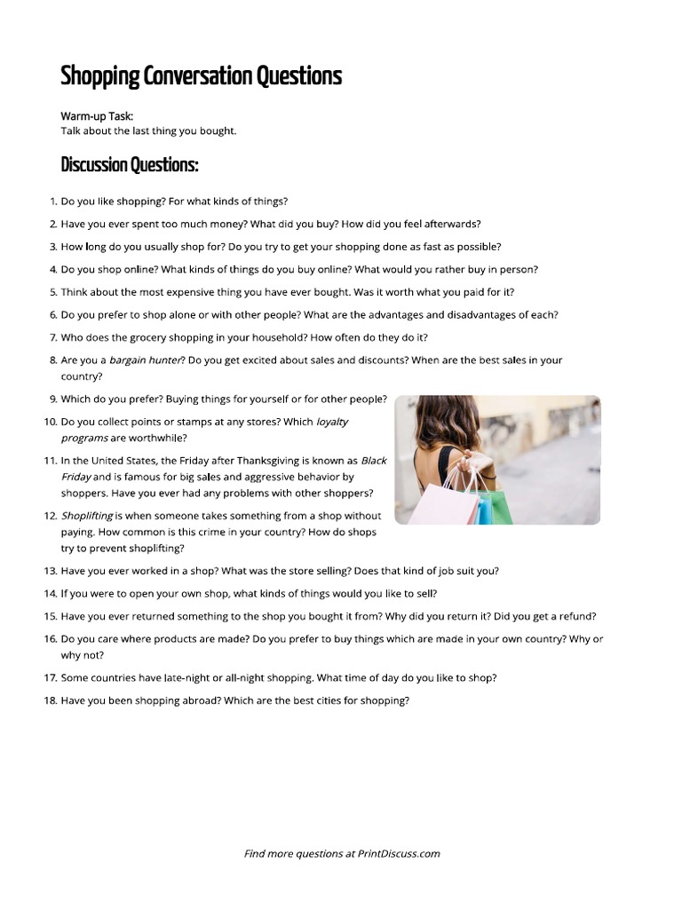 Shopping Conversation Questions | PDF