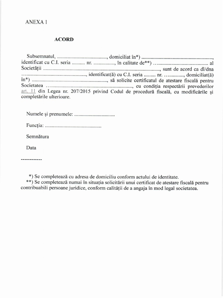 Acord Certificat de Atestare Fiscala | PDF