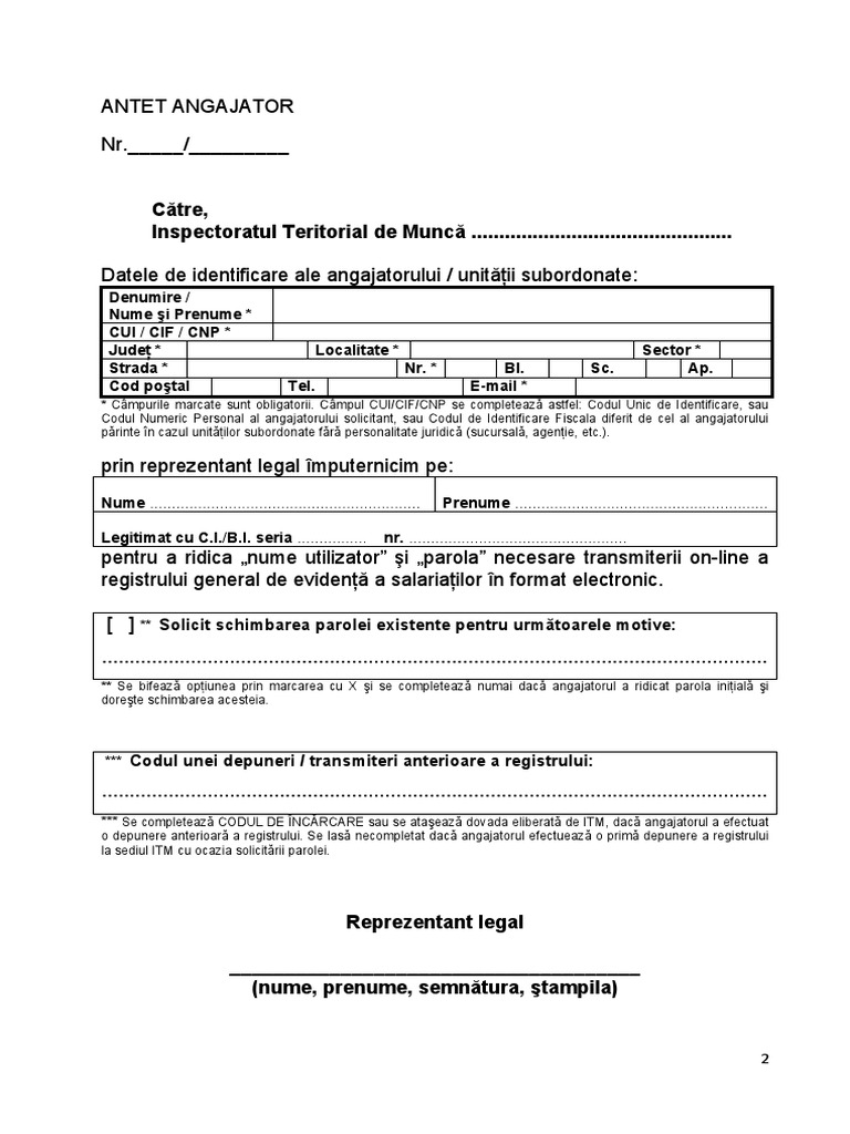 Cerere Parola Revisal | PDF