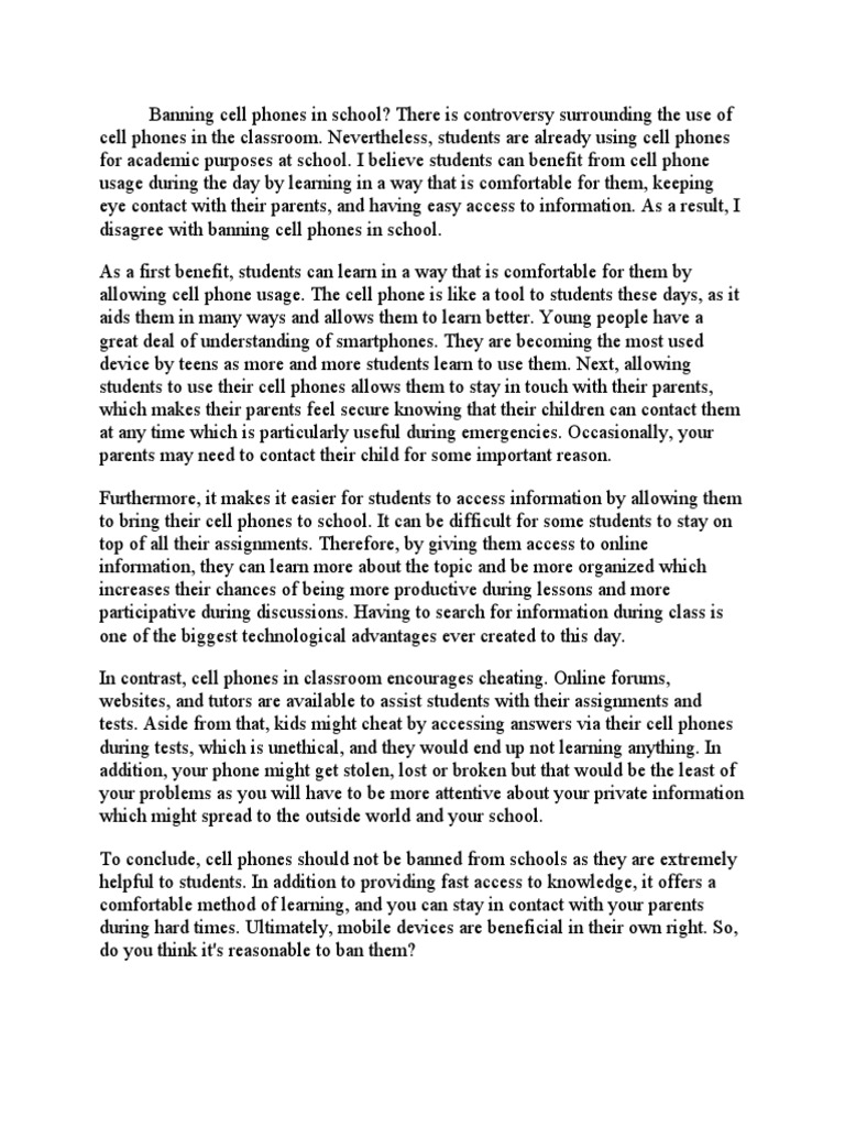 Persuasive Essay | PDF | Mobile Phones | Classroom