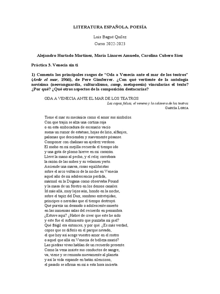 Literatura Española. Poesía - Práctica 3 | PDF | Poesía