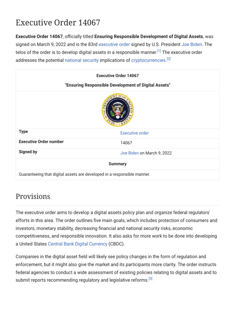 Executive Order 14067 - Wikipedia | Download Free PDF | Money | Economies