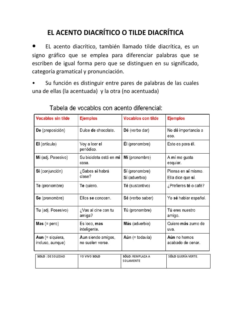 EL ACENTO DIACRÍTICO O TILDE TILDE DIACRÍTICA | PDF