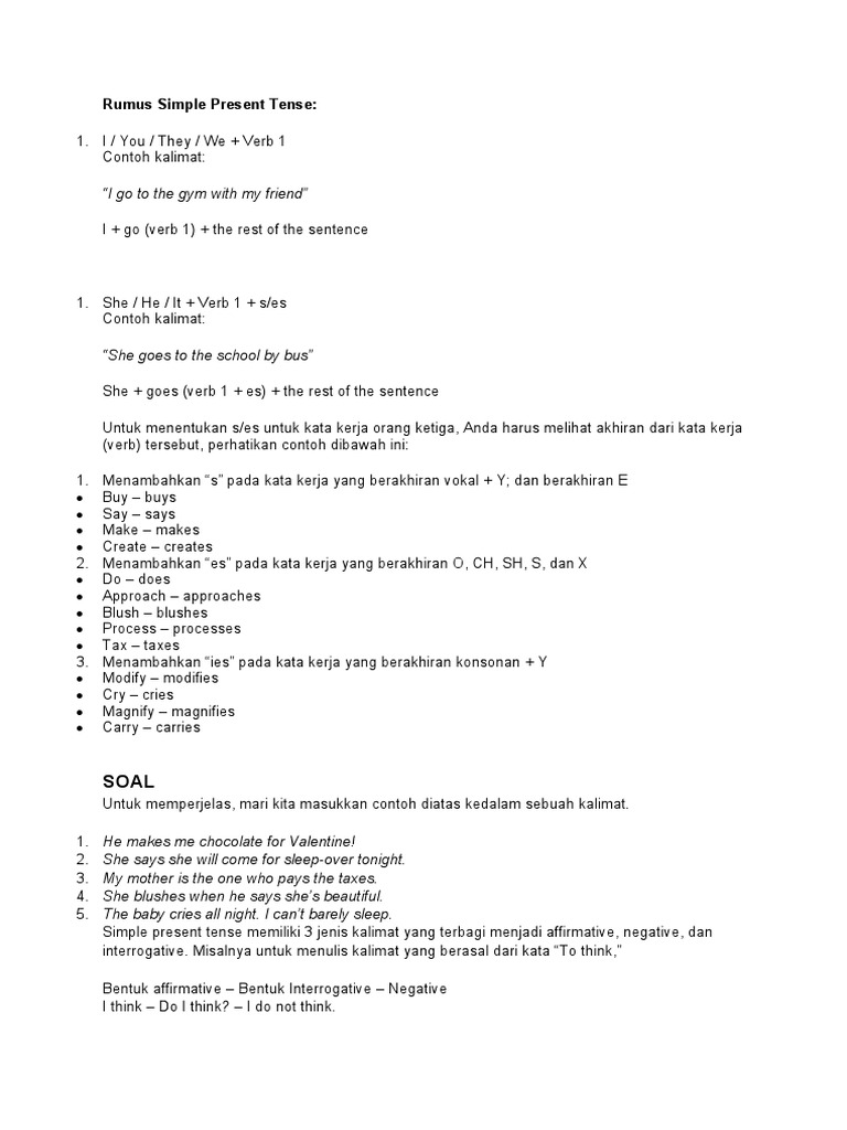 Rumus Simple Present Tense | PDF | Adjective | Adverb
