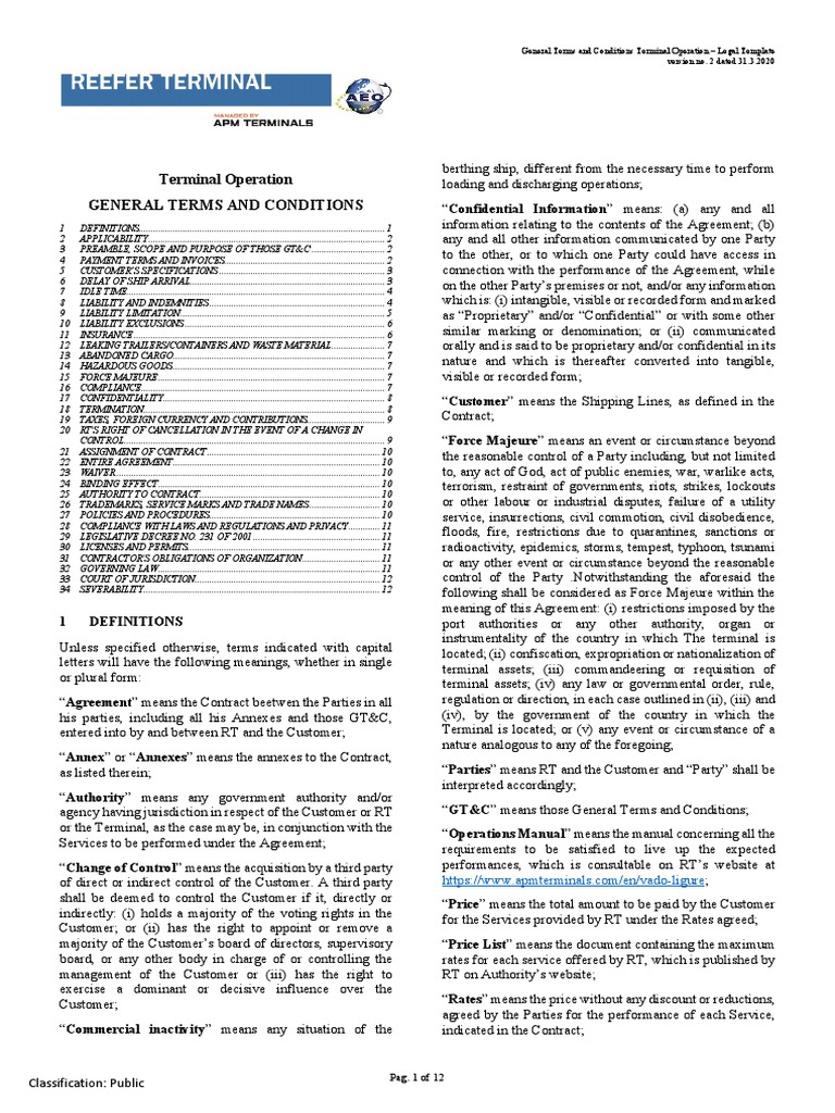 Reefer Terminal General Terms and Conditions | PDF