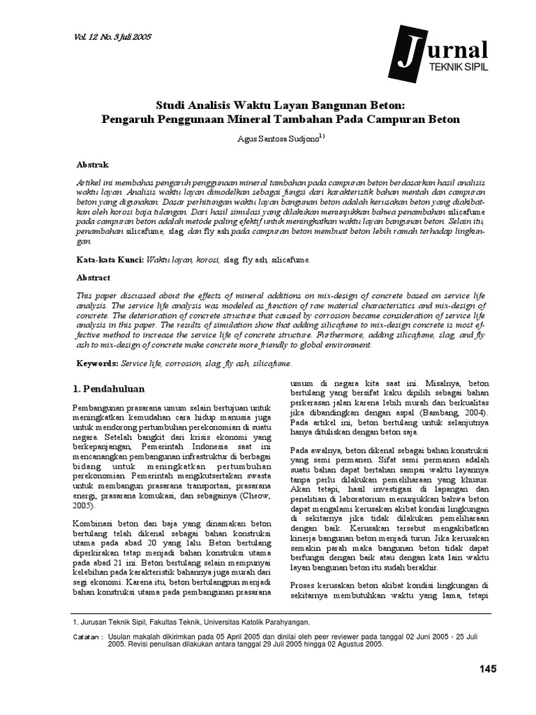 (Jurnal) Studi Analisis Waktu Layan Bangunan Beton | PDF | Sains & Matematika