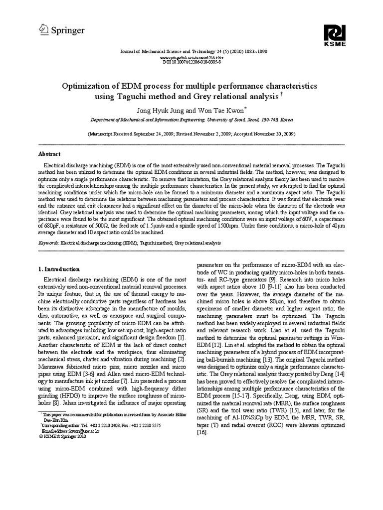 Optimization of EDM Process For Multiple Performance Characteristics ...