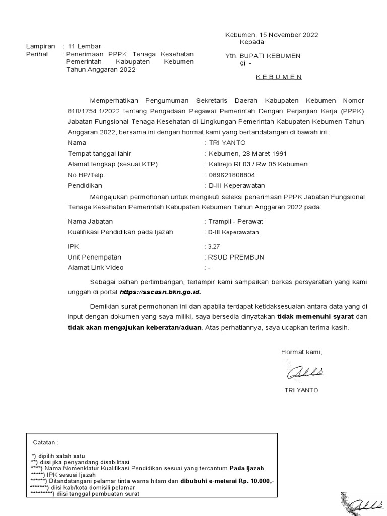 TRI YANTO Format - Surat - Lamaran - Dan - Surat - Pernyataan | PDF