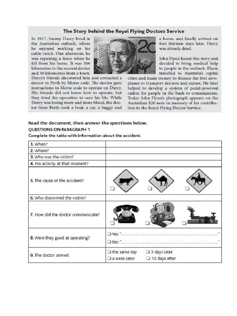 English B1 - Reading Comprehension Flying Doctors Australia | PDF