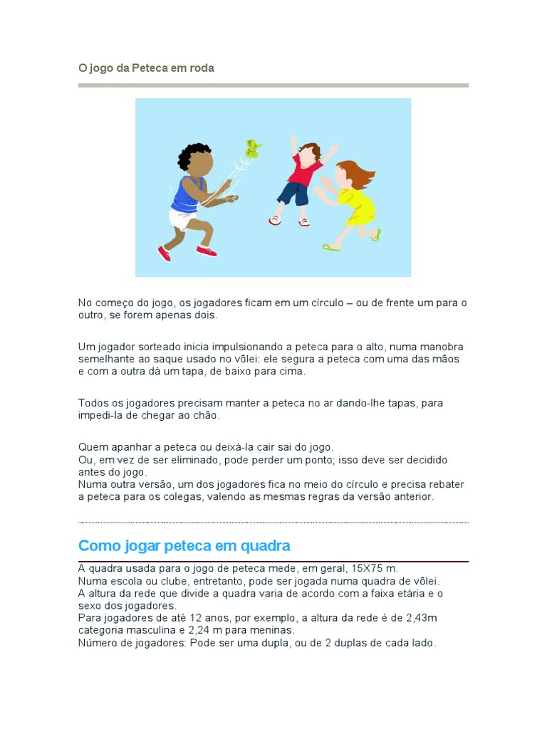 O Jogo Da Peteca em Roda | PDF | Voleibol | Esportes