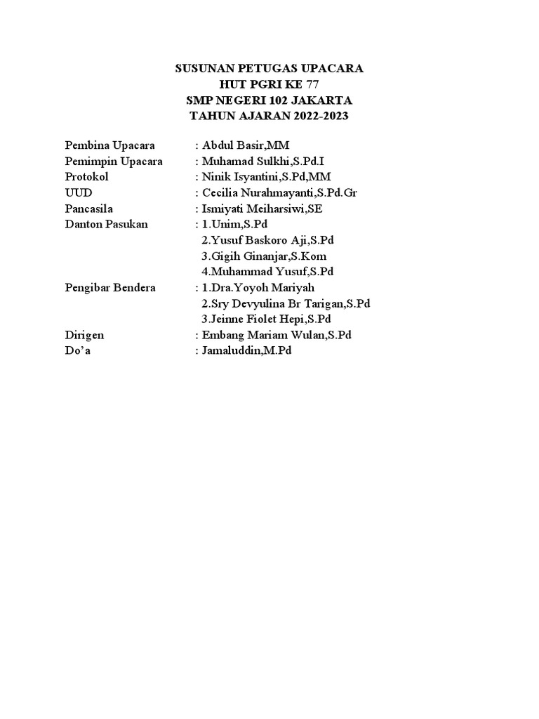 Susunan Petugas Upacara | PDF