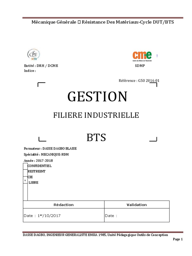 MECANIQUE-RDM-BTS-1ère-ANNEE - M. DASSE - XX | PDF