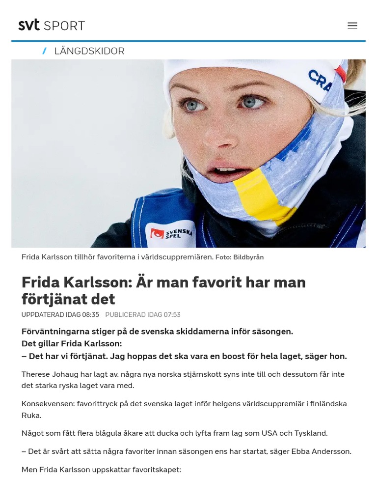 Frida Karlsson: Är Man Favorit Har Man Förtjänat Det - SVT Sport | PDF