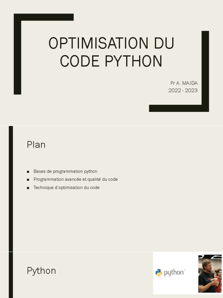 Optimisation Du Code Python 1 Pdf