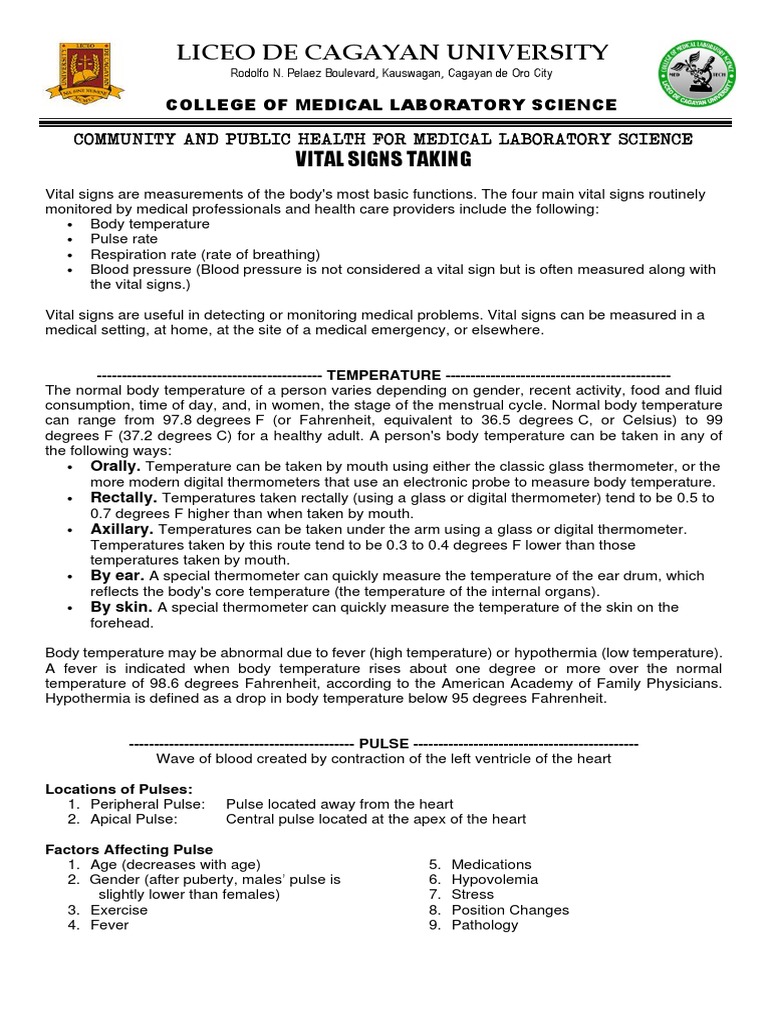 Vital Signs Taking | PDF
