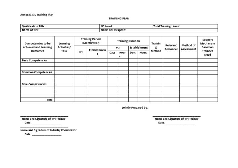 Sil Training Plan | PDF