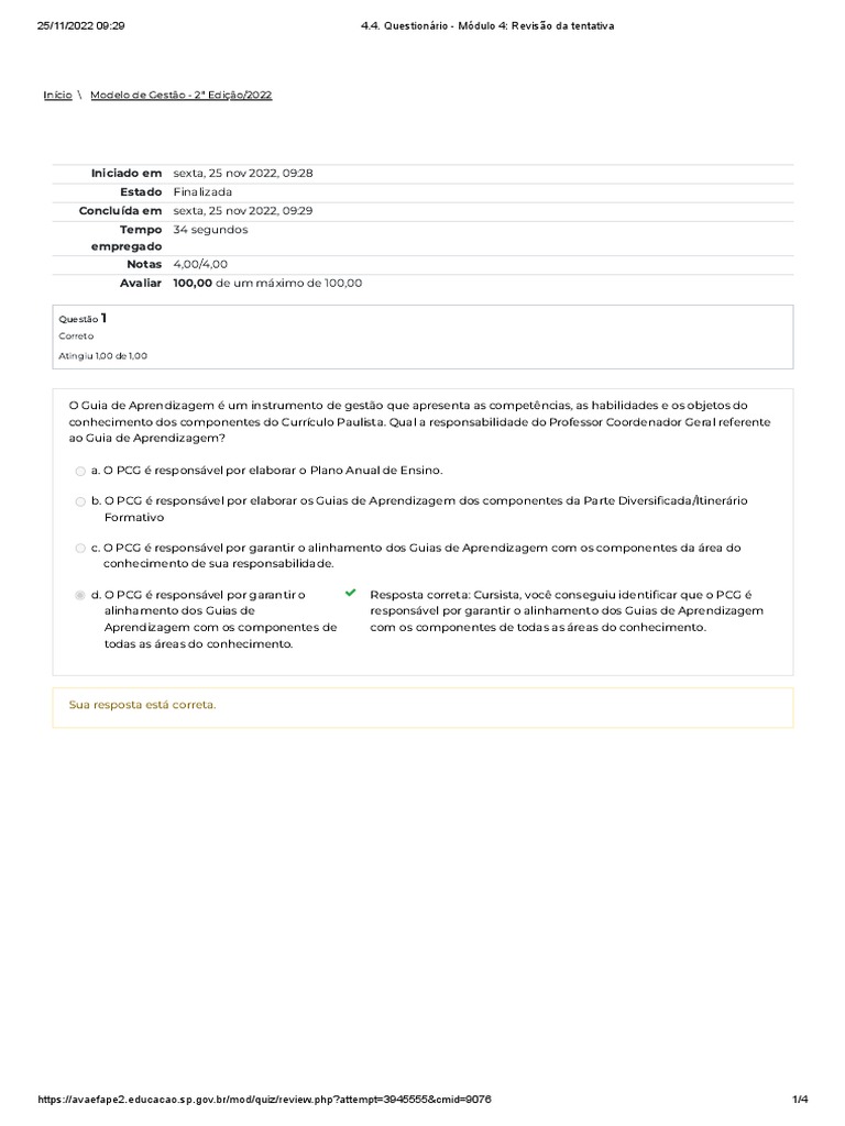 EFAPE Questionário - Módulo 4 | PDF | Aprendizado