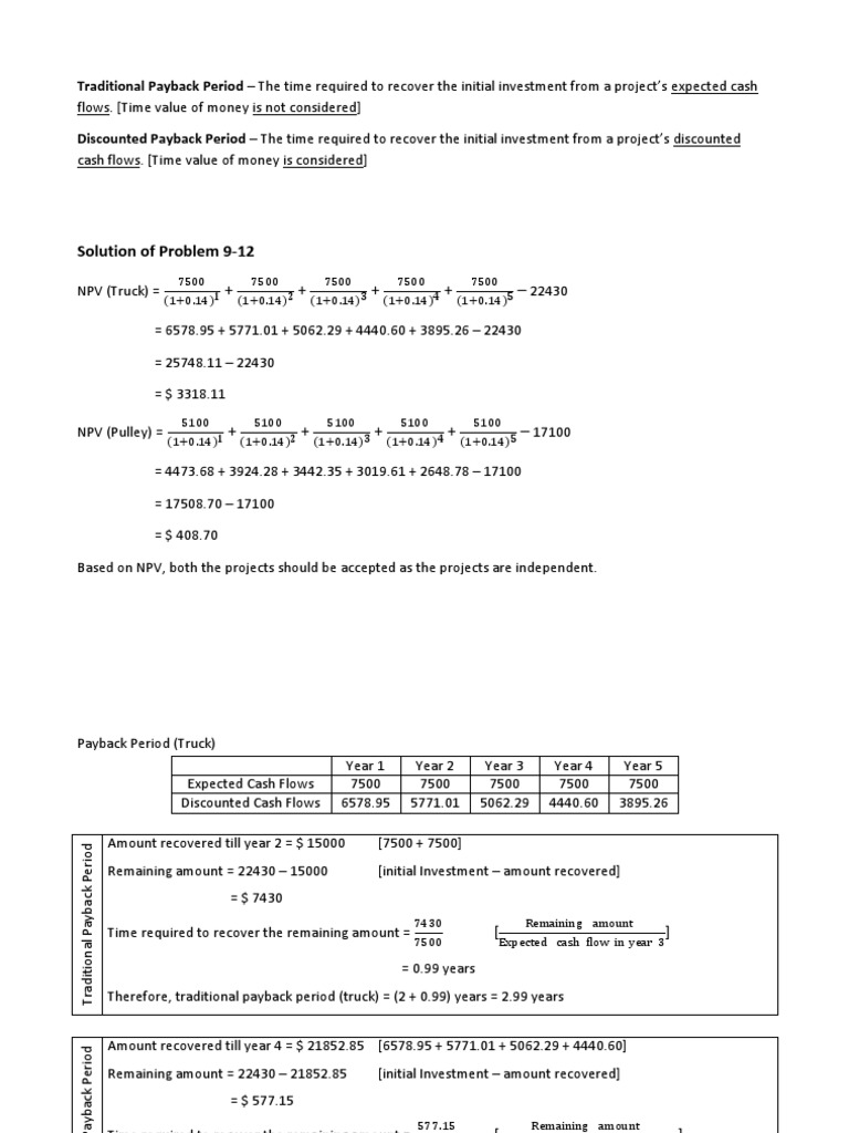 Solutions of NPV and Payback Period Problems | PDF