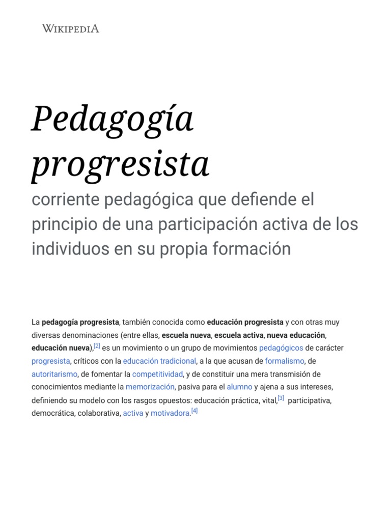 Pedagogía progresista - Wikipedia, la enciclopedia libre | PDF