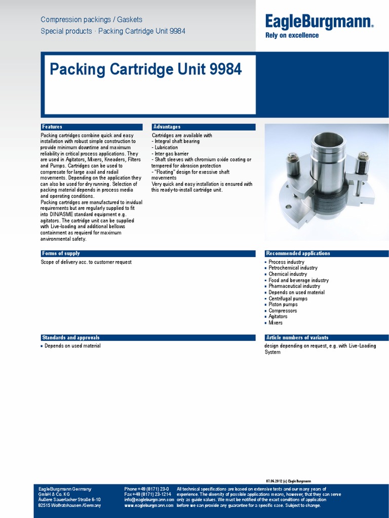 EagleBurgmann Packing Cartridge Unit 9984 EN | PDF