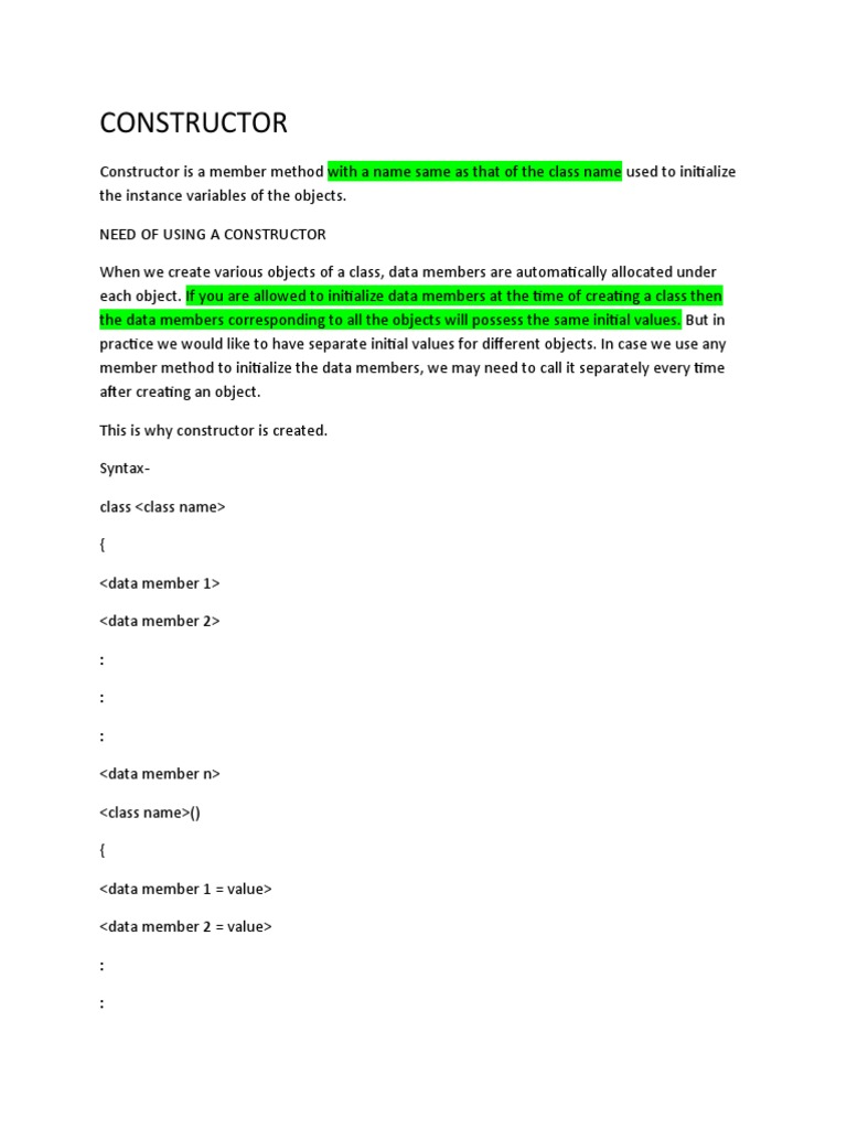 Constructor Pdf Programming Constructor Object Oriented Programming