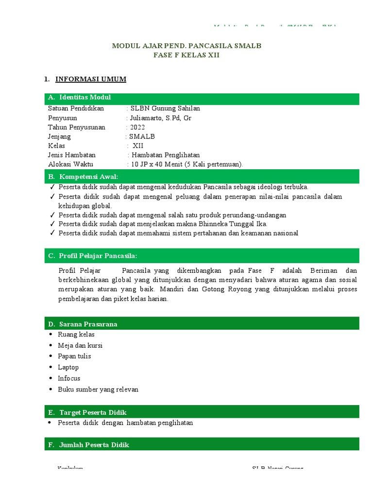 Modul Ajar Pend. Pancasila 2 | PDF
