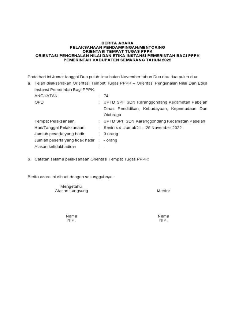 Laporan Kegiatan Ojt - Orientasi PPPK | PDF