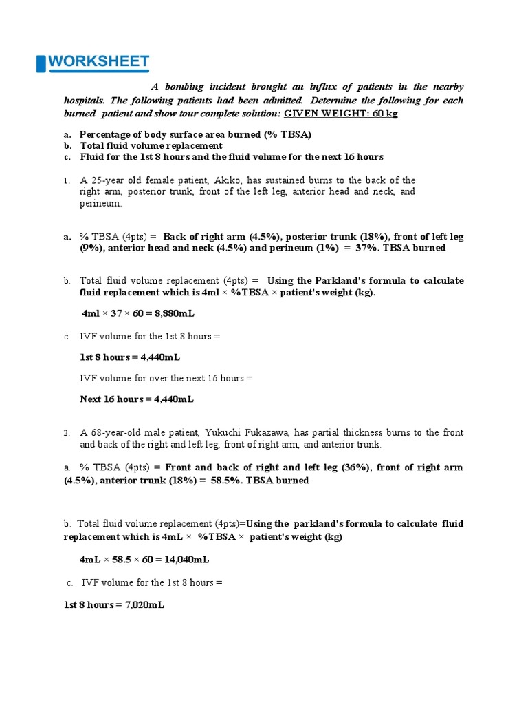Worksheet - Quick Burn Assessment and TBSA | PDF | Wellness