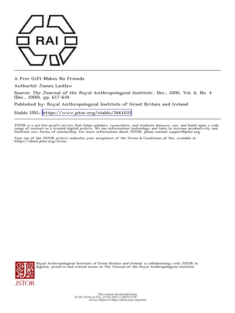 Anthropology of Free Gifts | PDF | Asceticism | Market (Economics)