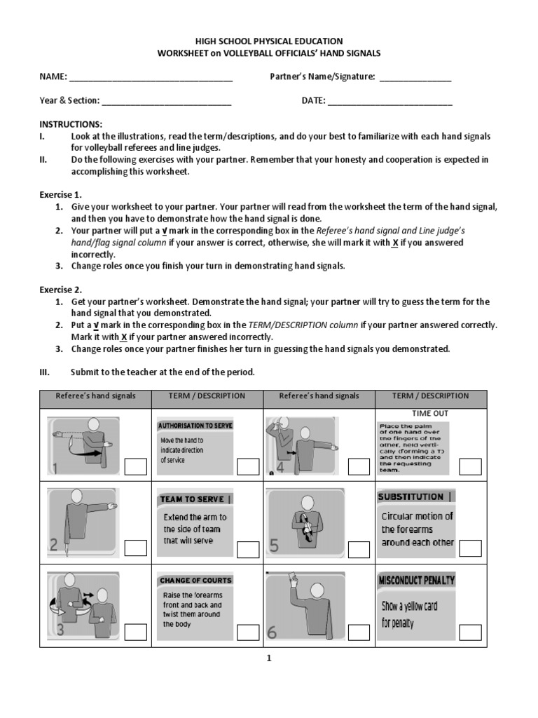 Volleyball Officials Hand Signals | PDF | Volleyball | Referee
