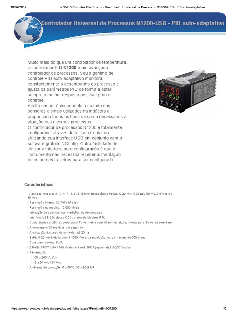 NOVUS Produtos Eletrônicos - Controlador Universal de Processos N1200 ...