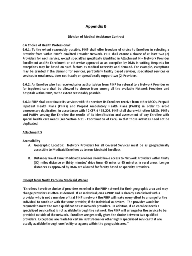 Appendix B NC Medicaid Contract Language | PDF | Managed Care | Medicaid